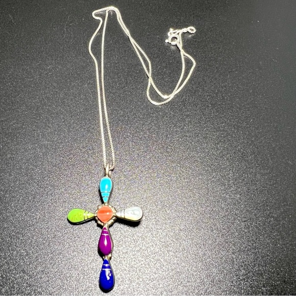 Jewelry | Vintage Zuni Artist Signed Multi Stone Inlay Cross Necklace ...